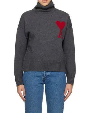 AMI Paris De Coeur Intarsia Knit Roll Neck Jumper