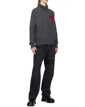 AMI Paris De Coeur Intarsia Knit Roll Neck Jumper