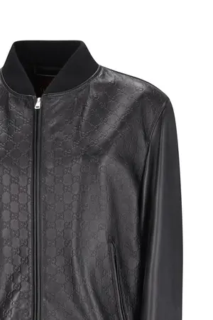 Gucci Monogrammed Leather Zip-up Bomber Jacket
