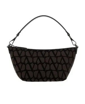 Valentino Garavani Toile Iconographe Zip-up Shoulder Bag - Black