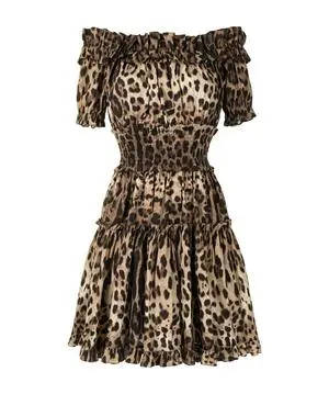 Dolce & Gabbana Leopard-print Off-shoulder Dress