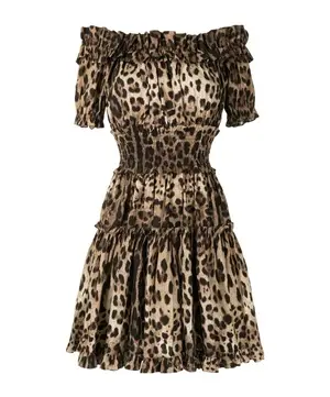 Dolce & Gabbana Leopard-print Off-shoulder Dress - Black