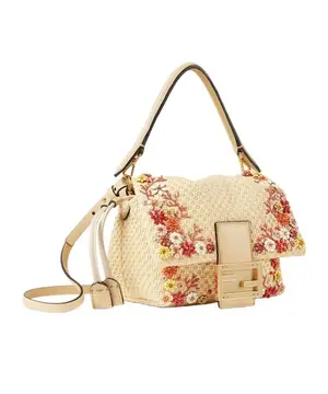 Fendi Woven Mini-bag With Sea Garden Flowers Embroidery