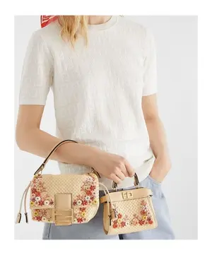 Fendi Woven Mini-bag With Sea Garden Flowers Embroidery