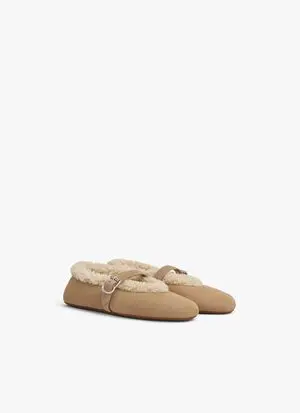 Alaïa Shearling-trimmed Buckled Ballet Flats - Camel
