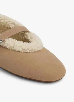 Alaïa Shearling-trimmed Buckled Ballet Flats - Camel