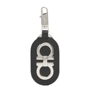 FERRAGAMO Logo-plaque Leather Keyring - Black