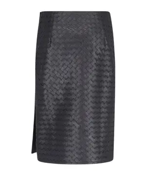 Bottega Veneta Intrecciato Leather Midi Skirt - Dark Chocolate