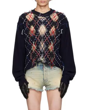 MAISON MARGIELA Contrasting Stitch Knitted Jumper - Black