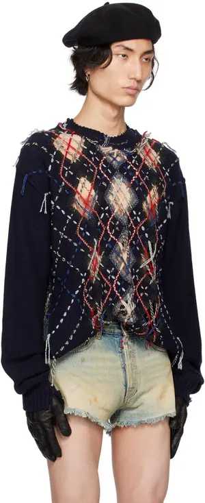 MAISON MARGIELA Contrasting Stitch Knitted Jumper - Black