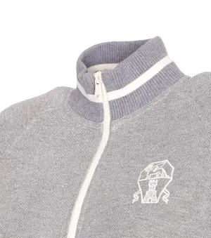 Brunello Cucinelli Logo Embroidered Full Zip Sweatshirt