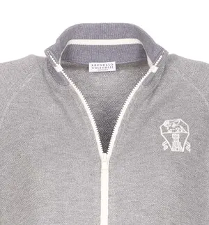 Brunello Cucinelli Logo Embroidered Full Zip Sweatshirt