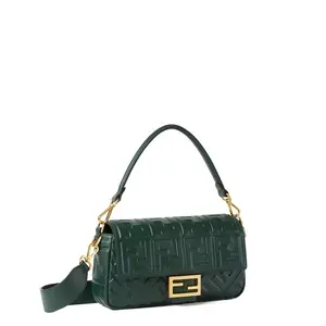 Fendi Baguette Ff Embossed Shoulder Bag - Green