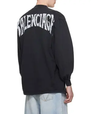 Balenciaga Logo Printed Long-sleeved Shirt - Black