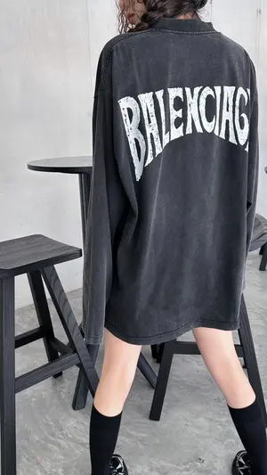 Balenciaga Logo Printed Long-sleeved Shirt - Black