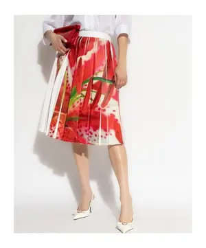 Tory Burch Pleated Midi Skirt With Floral Print - Red