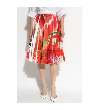 Tory Burch Pleated Midi Skirt With Floral Print - Red