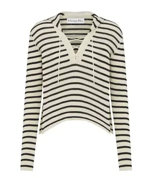 Dior Striped V-neck Jumper With Lace-up Detail - No