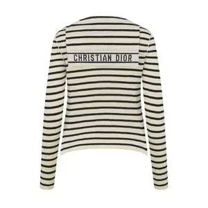 Dior Striped V-neck Jumper With Lace-up Detail - No