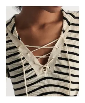 Dior Striped V-neck Jumper With Lace-up Detail - No