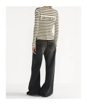 Dior Striped V-neck Jumper With Lace-up Detail - No