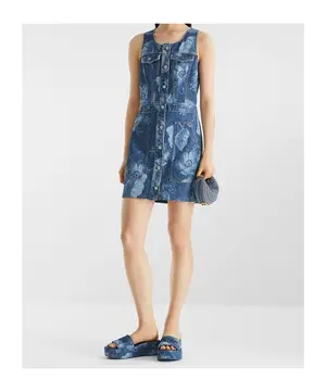 Fendi Sleeveless Floral Print Denim Mini Dress