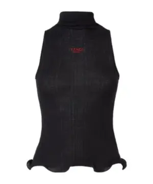 Fendi Sleeveless High Neck Ribbed Top - Black