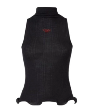 Fendi Sleeveless High Neck Ribbed Top - Black