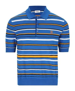 Celine Short-sleeved Polo Sweater In Fine Cotton - Blue