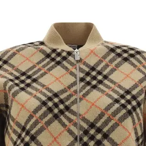 Burberry Checked Knitted Zip-up Bomber Jacket
