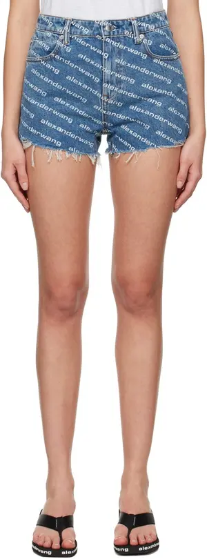 Alexander Wang Logo Monogram Denim Shorts - Blue