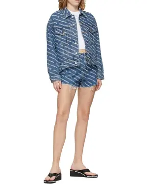 Alexander Wang Logo Monogram Denim Shorts - Blue