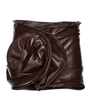 Magda Butrym Draped Leather Mini Skirt With Sculptural Rose Detail