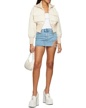 Gcds Denim Skirt With Crystal Embellishments