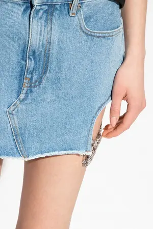 Gcds Denim Skirt With Crystal Embellishments