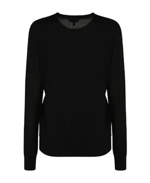 Theory Round Neck Long Sleeve Knit Pullover - Black