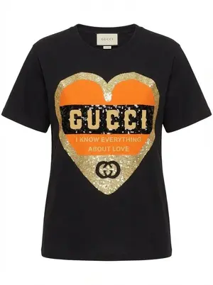 Gucci Sequined Heart "love" T-shirt - Black