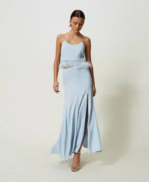 TWINSET Feather-trim Satin Crop Top