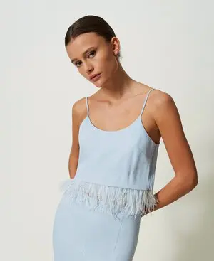 TWINSET Feather-trim Satin Crop Top