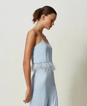 TWINSET Feather-trim Satin Crop Top