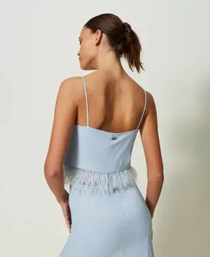 TWINSET Feather-trim Satin Crop Top