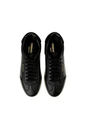 FERRAGAMO Low-top Sneakers With Suede Detailing And Gold Tone Logo - Black