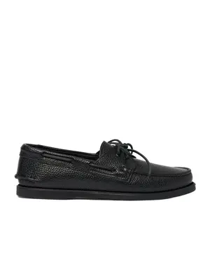 SCAROSSO Round Toe Lace Up Boat Shoes - Black