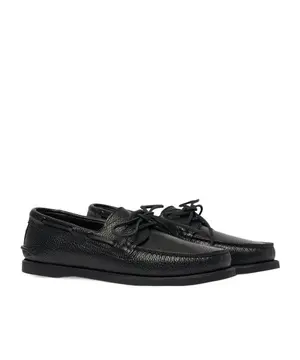 SCAROSSO Round Toe Lace Up Boat Shoes - Black