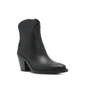 Ash Thick Heeled Short Boots - Black