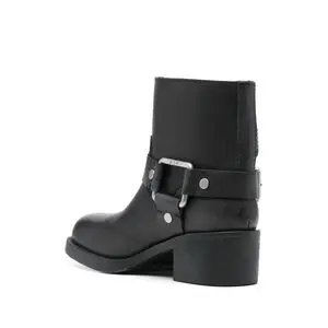 Ash Thick Heeled Short Boots - Black