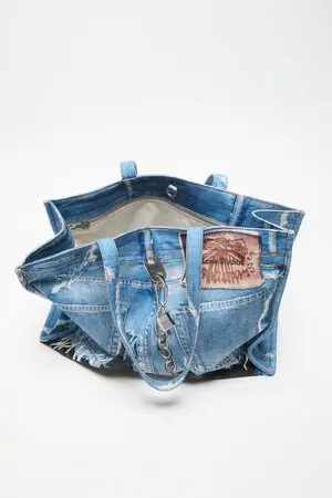 Acne Studios Denim Print Tote Bag - Black