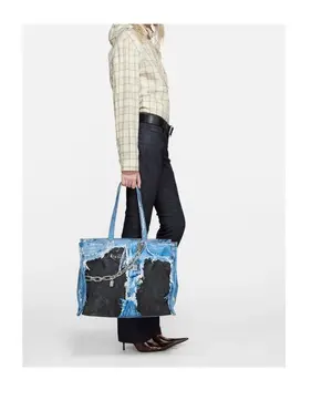 Acne Studios Denim Print Tote Bag - Black