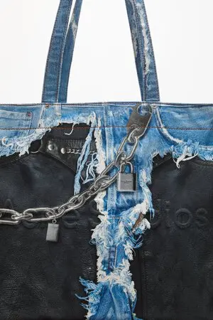 Acne Studios Denim Print Tote Bag - Black