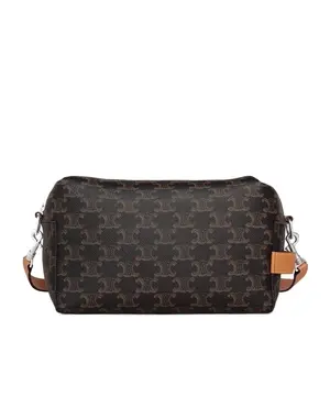 Celine Triomphe Canvas And Calfskin Crossbody Bag - Black
